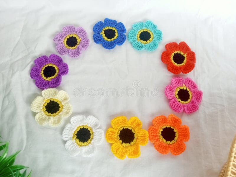 Crochet Flower Multicoloured White Background Texture Abstract for ...