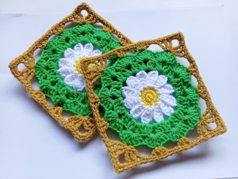 Crochet Granny Square Daisy Flowers Multicoloured Background Texture ...