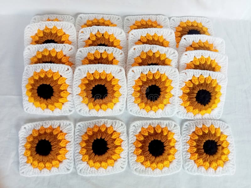 Crochet Granny Square Daisy Flowers Multicoloured Background Texture ...