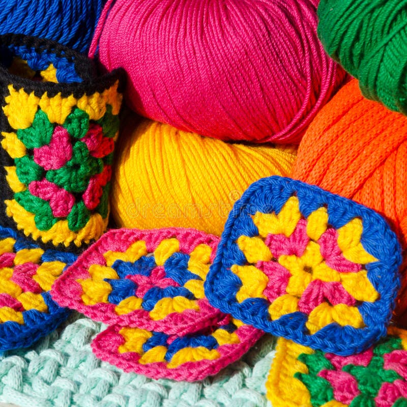 Crochet, Handmade Patterns and Colorful Threads. Colorful Cotton Granny ...