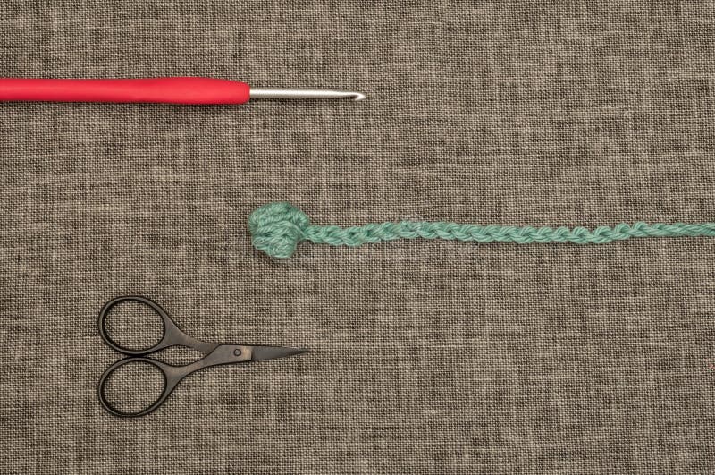Crochet Hook, Knitted Yarn, and Thread Snips Stock Image - Image of ...