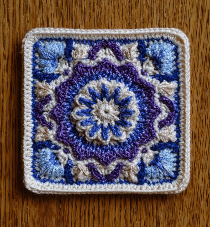 Crochet Knit Square, Blue Colored Stock Photo - Image of knitted ...