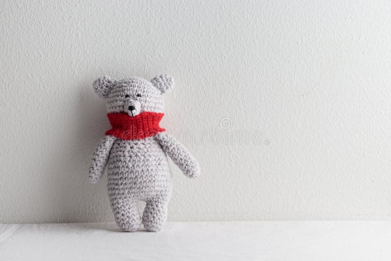 Crochet Knitting Cute Teddy Bear with Books and a Toy Stock Photo ...