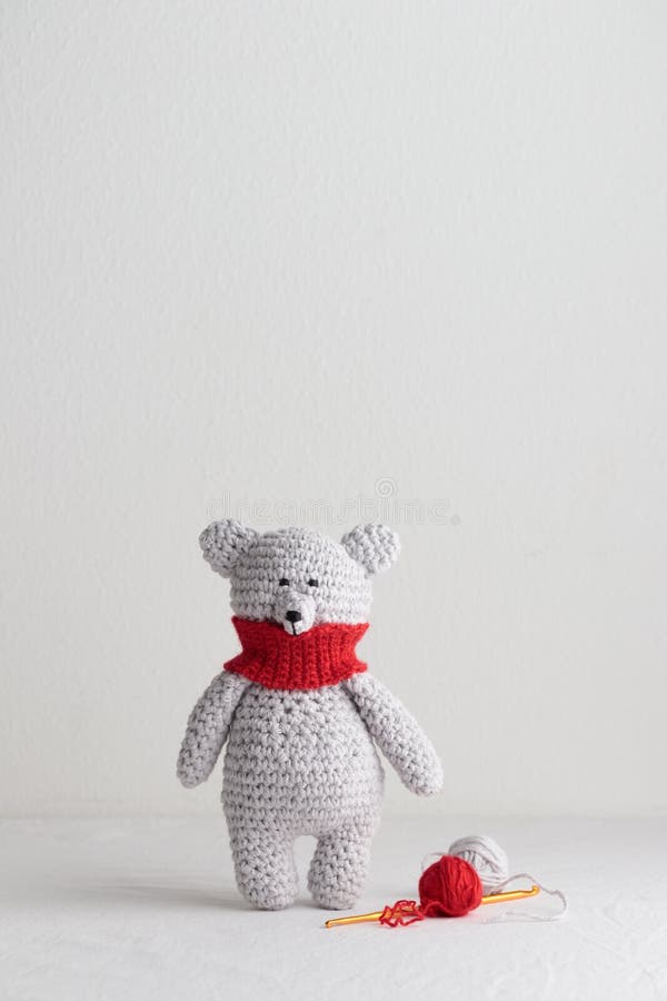 Crochet Knitting Cute Teddy Bear with Books and a Toy Stock Photo ...