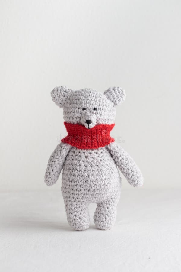 Crochet Knitting Cute Teddy Bear with Books and a Toy Stock Photo ...