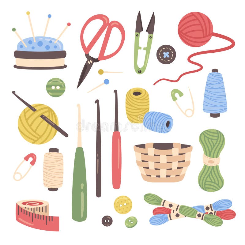Crochet. Knitting Set. Crocheting Elements. Hand Drawn Knitting Tools, Sewing Accessories Stock ...