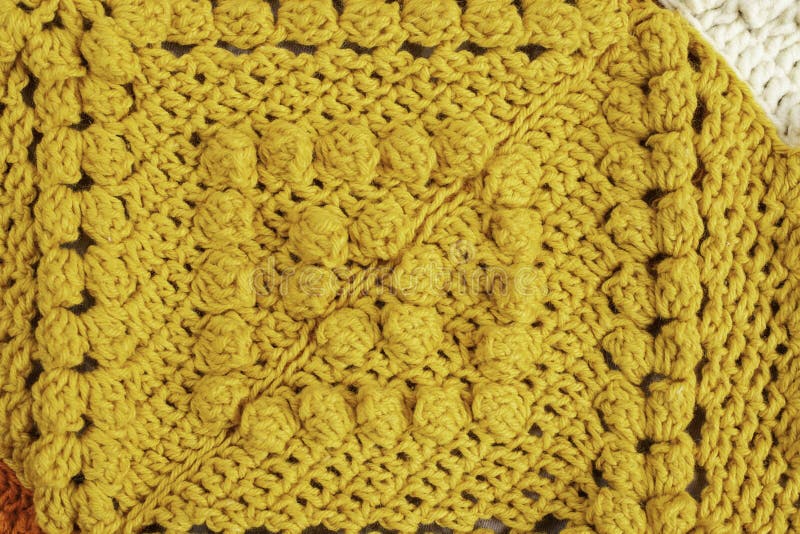 Crochet Pattern with Bubble Stich Yellow Colored Stock Photo - Image of ...
