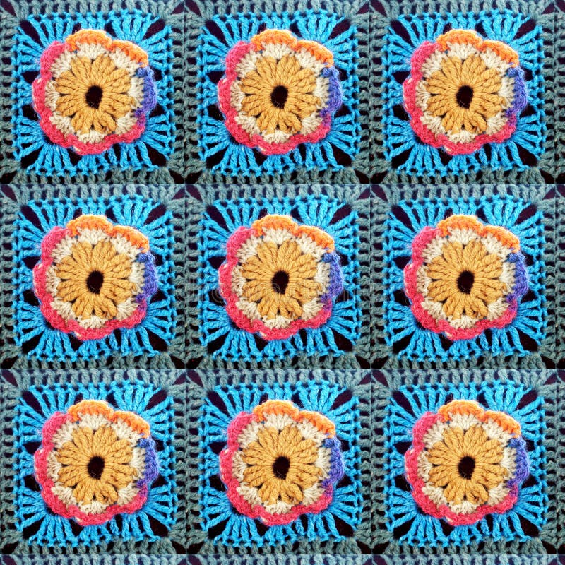 Crochet Pattern of Flowers and Squares Stock Image - Image of ...