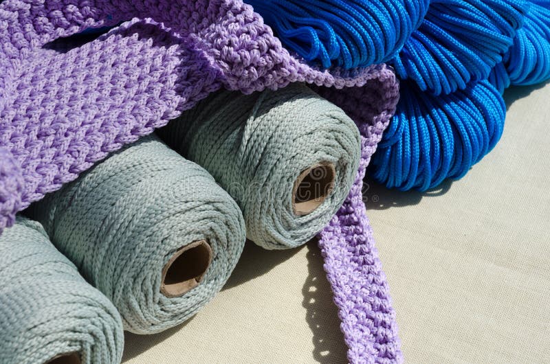 Crochet Pattern Using Polyester Cord. Bright Blue Cord for Knitting ...