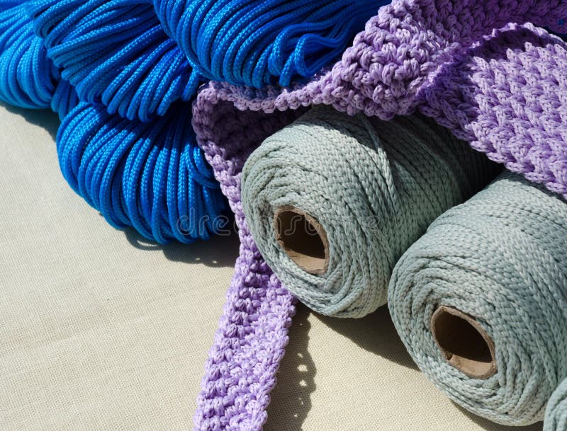 Bright Blue Cord for Knitting Bags, Baskets and String Bags Stock Photo ...