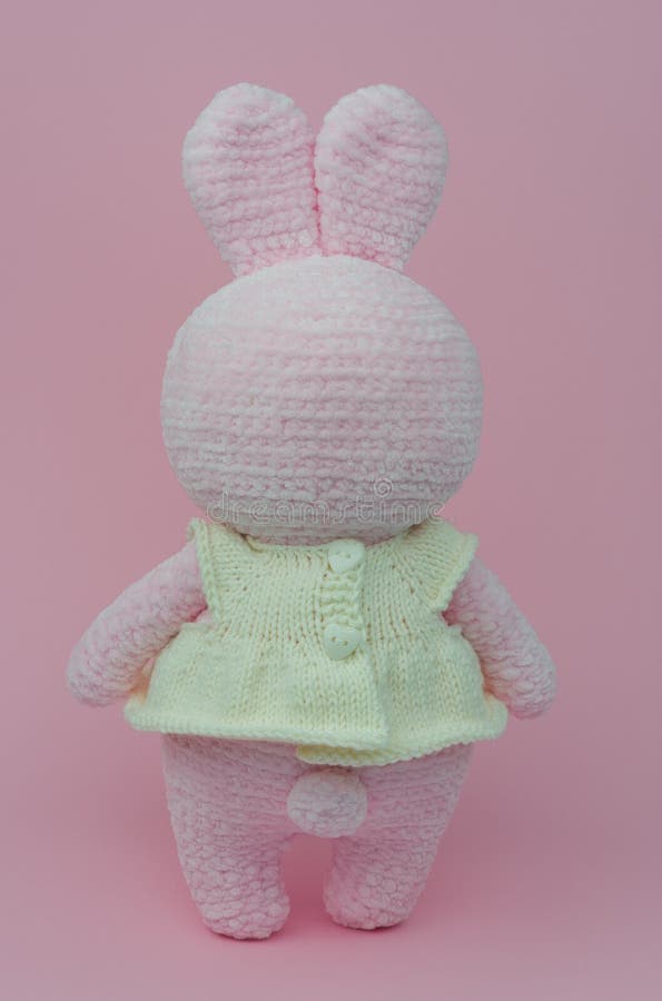 Crochet Plush Pink Rabbit. Soft Toy Knitted Bunny Stock Photo - Image ...