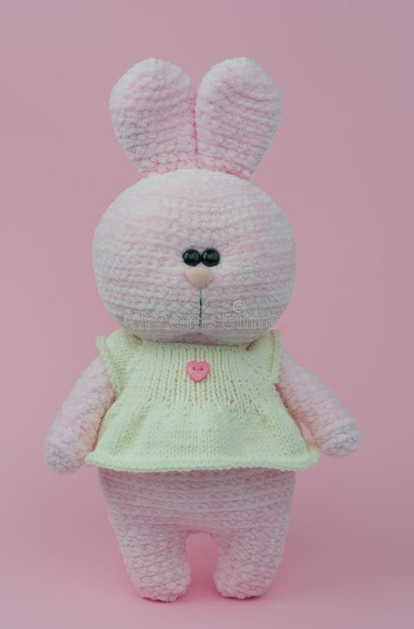 Crochet Plush Pink Rabbit. Soft Toy Knitted Bunny Stock Image - Image ...