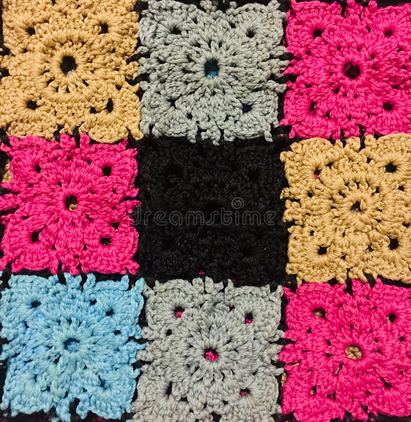 Crochet Square Flower Combine Stock Image - Image of flower, combine ...