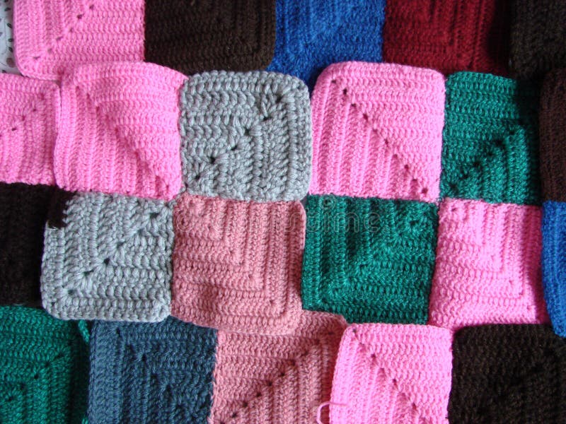 Crochet Texture, Colorful Squares Pattern. Crochet Knit Squares Stock ...