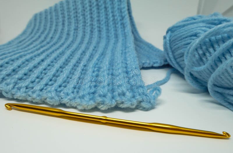 Crochet Work, Crochet Hook and Blue Yarn Ball Stock Photo - Image of ...