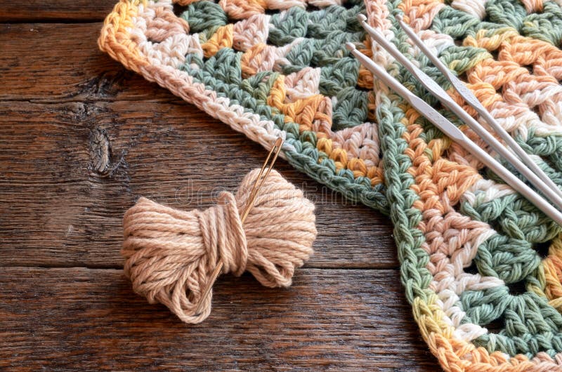 Crochet Yarn and Crochet Hook Background Stock Photo - Image of skeen ...