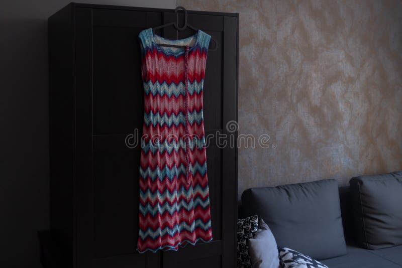 Crocheted Missoni Pattern of Red White and Blue Threads on the Dress ...