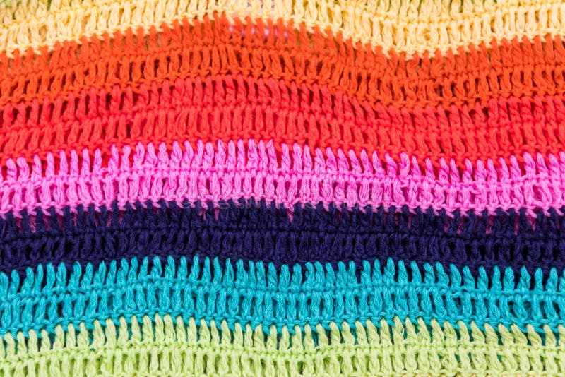 Crocheted Multi Colored Striped Fabric Texture Stock Photo - Image of ...