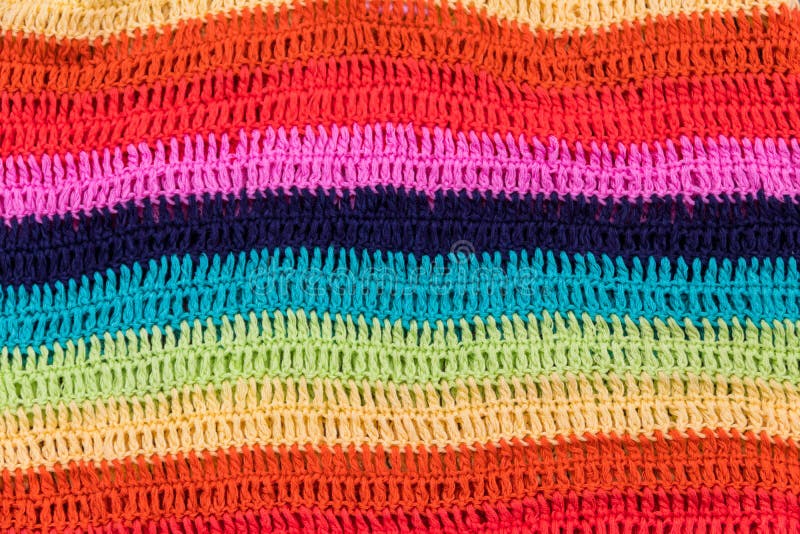 Crocheted Multi Colored Striped Fabric Texture Stock Photo - Image of ...