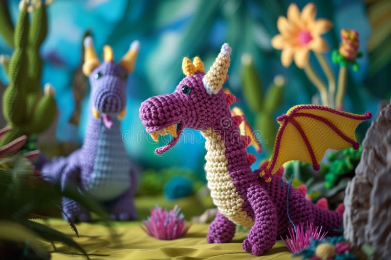 Crocheted Toy Dragon in Fantasy Play Scene Stock Image - Image of ...