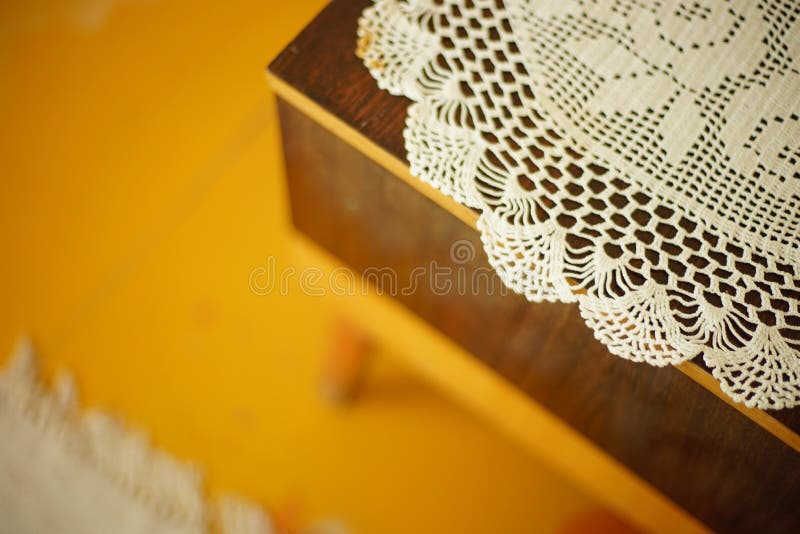 Crocheted White Doily on the Bedside Table Stock Photo - Image of ...