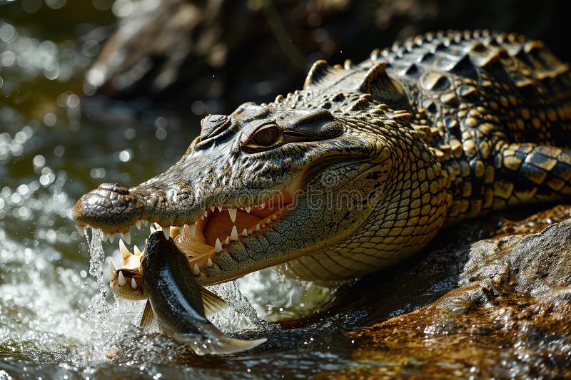 A Crocodile S Head, with Its Mouth Open Just Under the Water S Surface ...