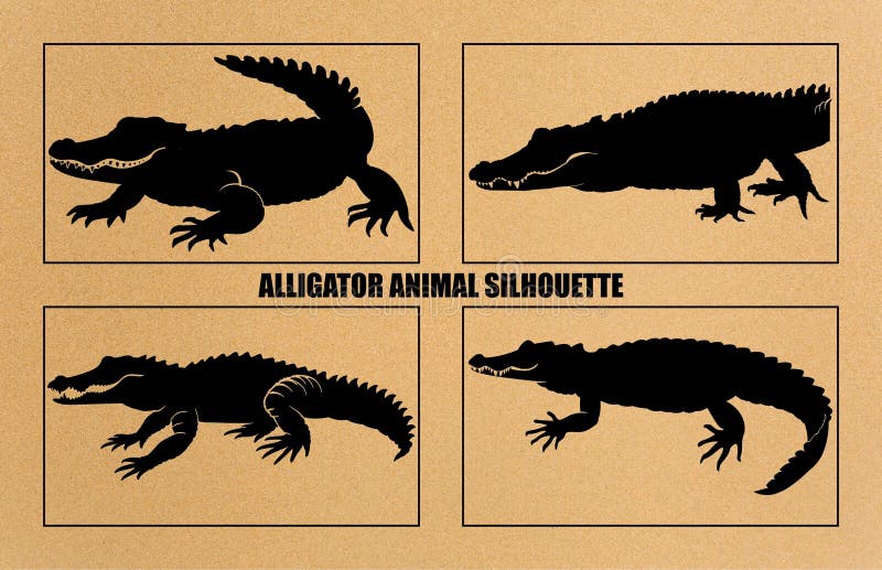Crocodile and Alligator Silhouette Set, Alligator Straight Tail ...