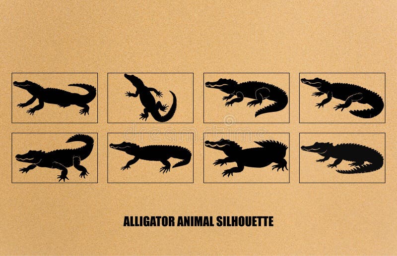 Crocodile and Alligator Silhouette Set, Alligator Straight Tail ...