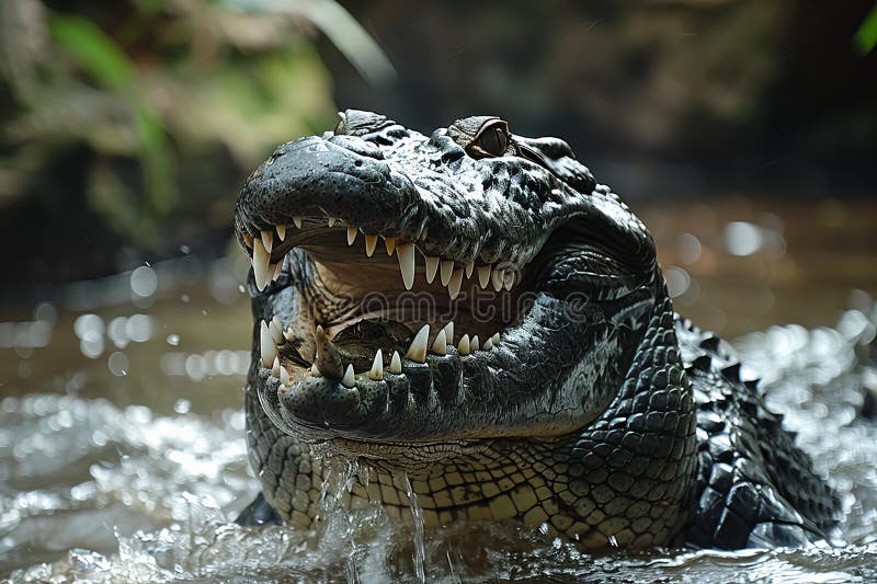 A Crocodile Baring Its Teeth and Eating an Animal in the Water, Stock ...