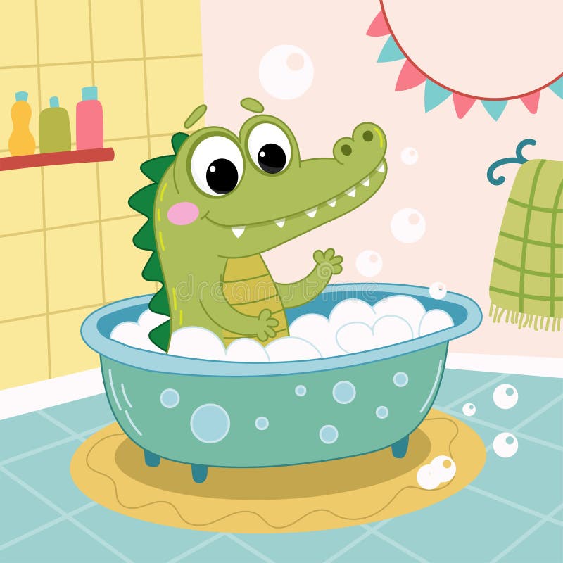 Crocodile in Bath Vector Clipart Stock Vector - Illustration of infant ...