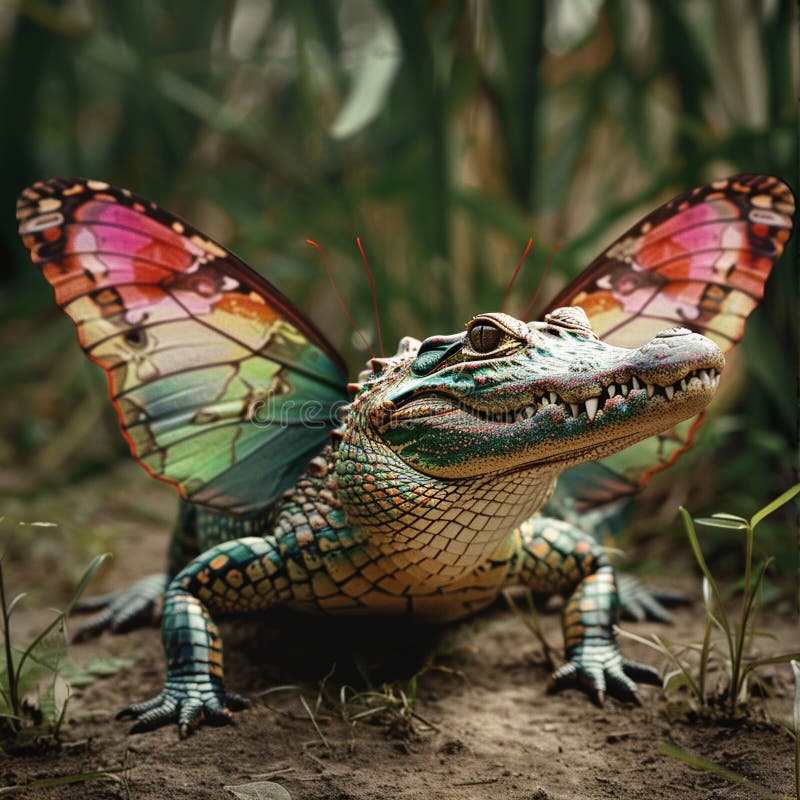Crocodile with Butterfly Wings Stock Illustration - Illustration of ...