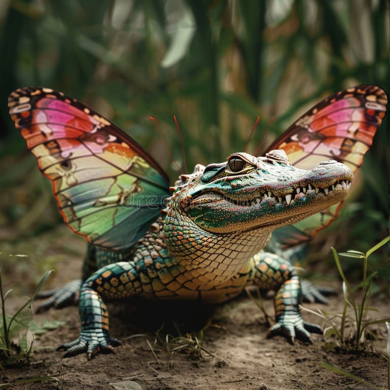 Crocodile with Butterfly Wings Stock Illustration - Illustration of ...