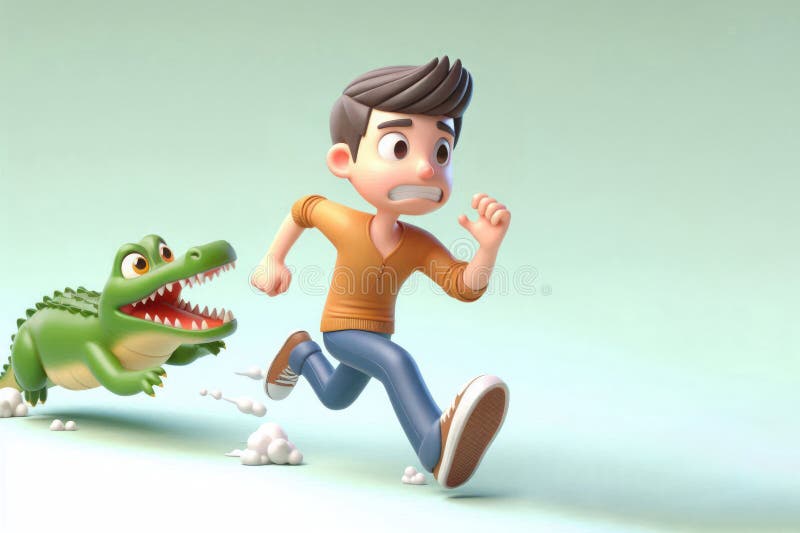 A Crocodile is Chasing a Young Guy. Space for Text. Stock Illustration ...