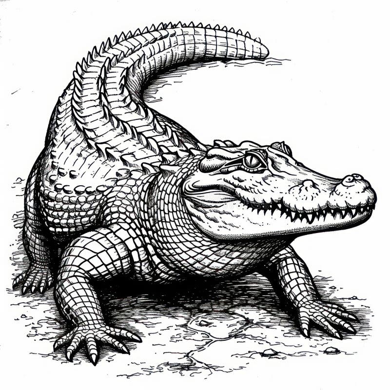 Crocodile Drawing Coloring Book Page Stock Illustration - Illustration ...