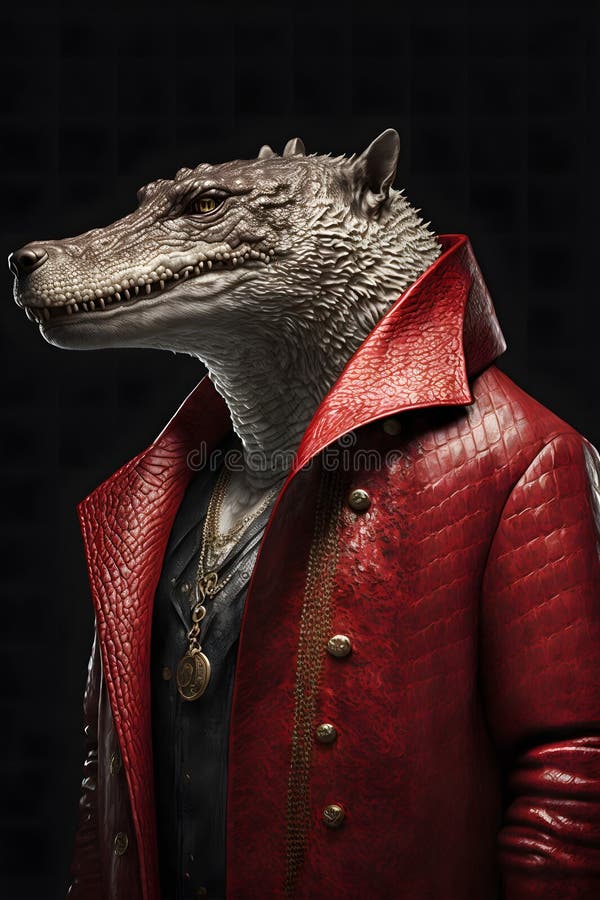 Crocodile Dressed in Red Crocodile Leather Jacket Created with ...