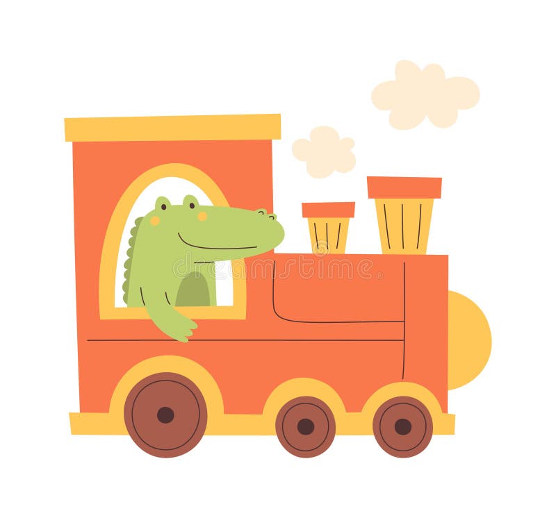 Crocodile Driving the Train Stock Vector - Illustration of drive ...