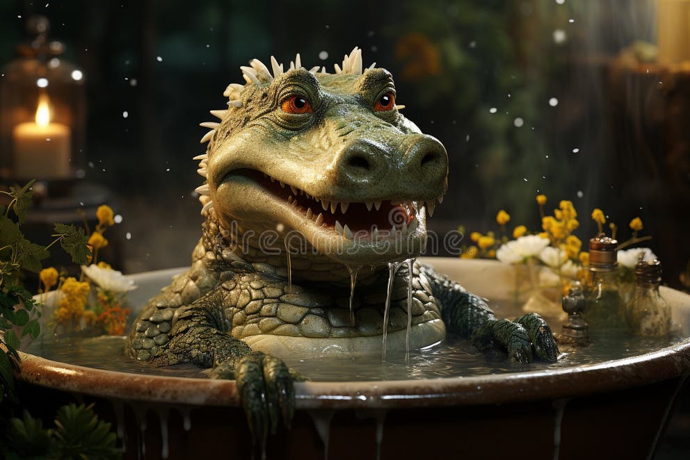 Crocodile Happily Taking a Bath in Bathtub Stock Illustration ...
