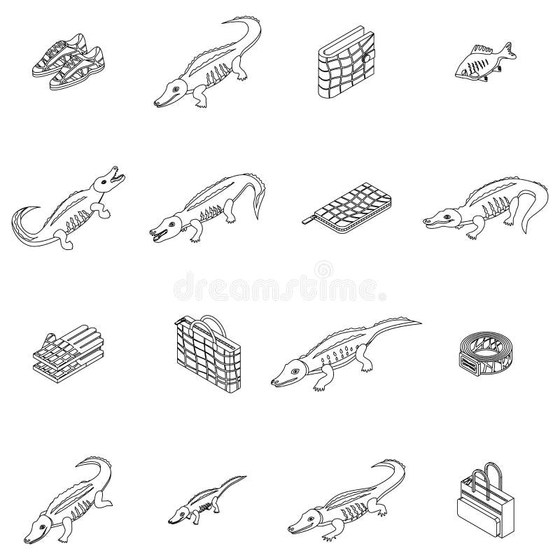 Crocodile Icons Set Vector Outline Stock Vector - Illustration of ...