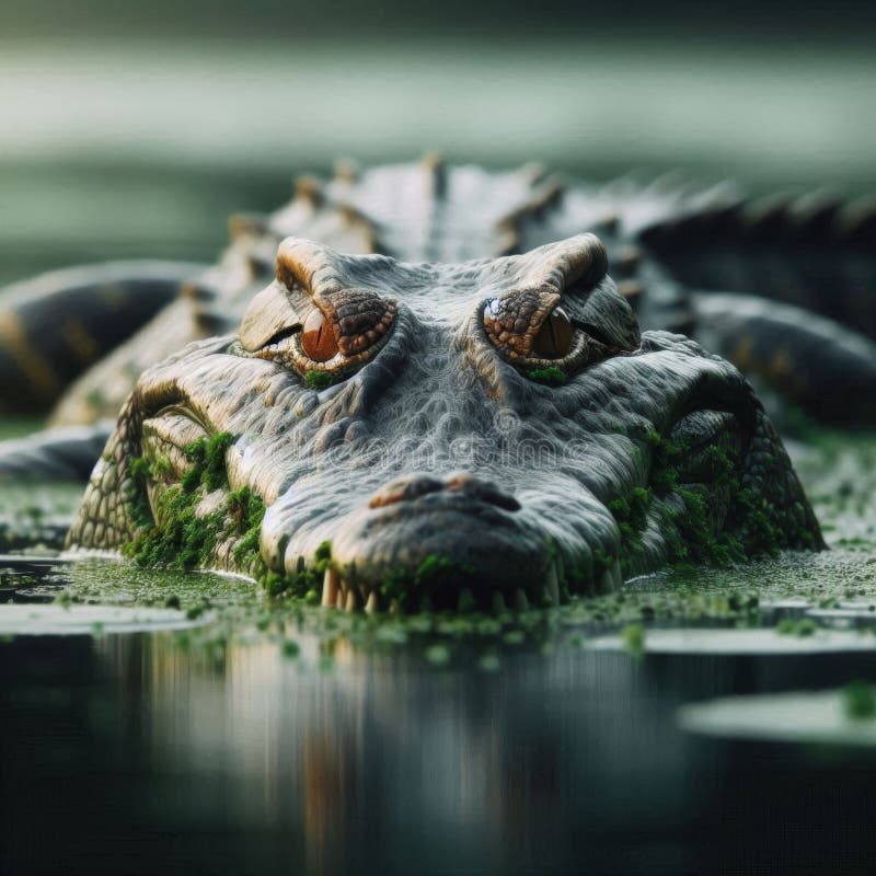A Crocodile Lying in Wait in the Water, with a Fierce and Patient ...