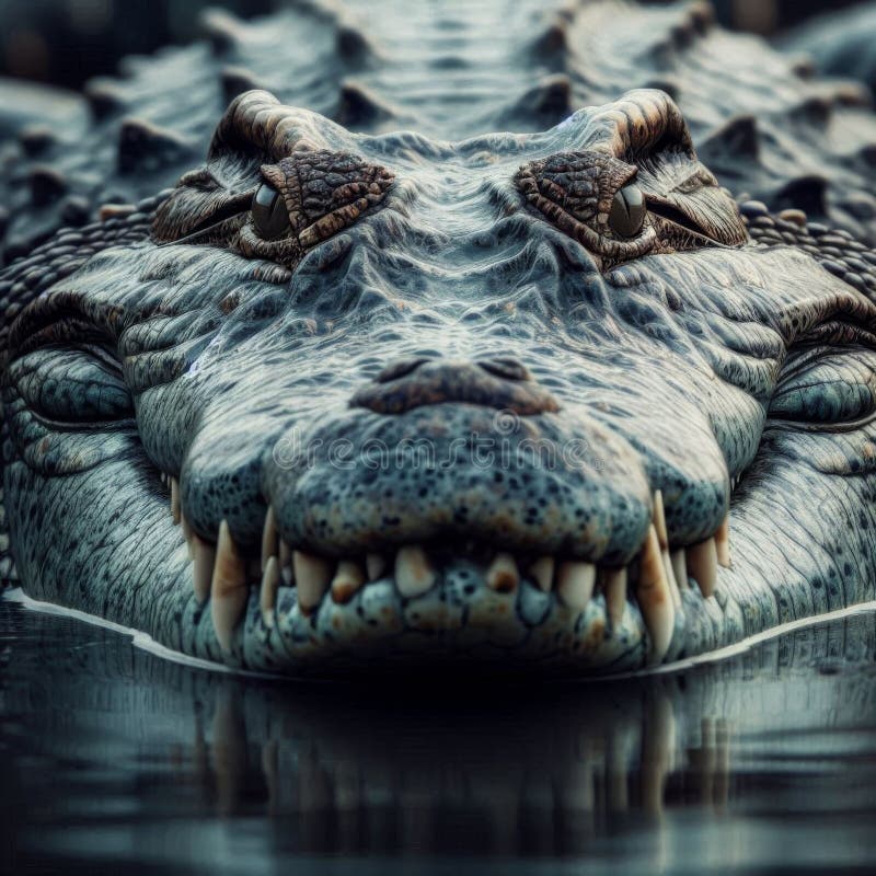 A Crocodile Lying in Wait in the Water, with a Fierce and Patient ...