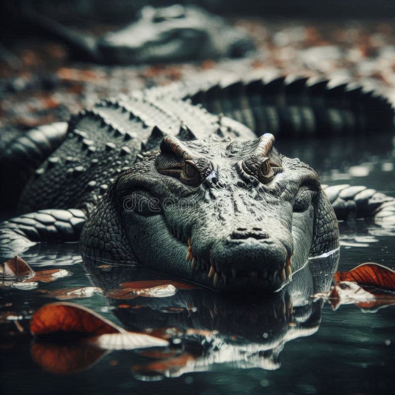 A Crocodile Lying in Wait in the Water, with a Fierce and Patient ...
