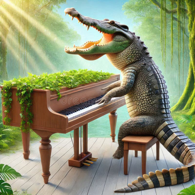 Crocodile Playing the Piano in the Rainforest. Stock Photo - Image of ...