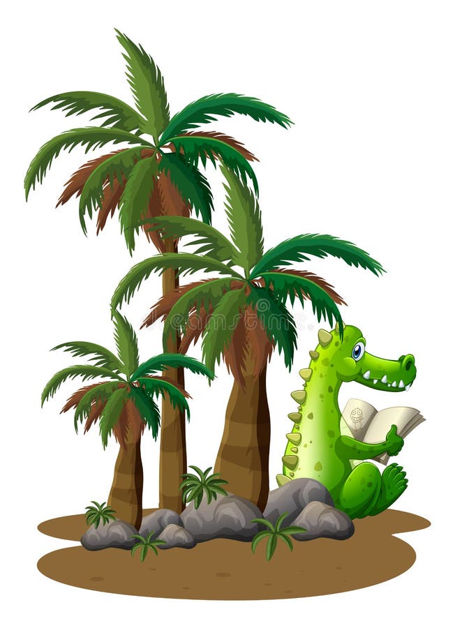 A Crocodile Reading Near the Coconut Trees Stock Vector - Illustration ...