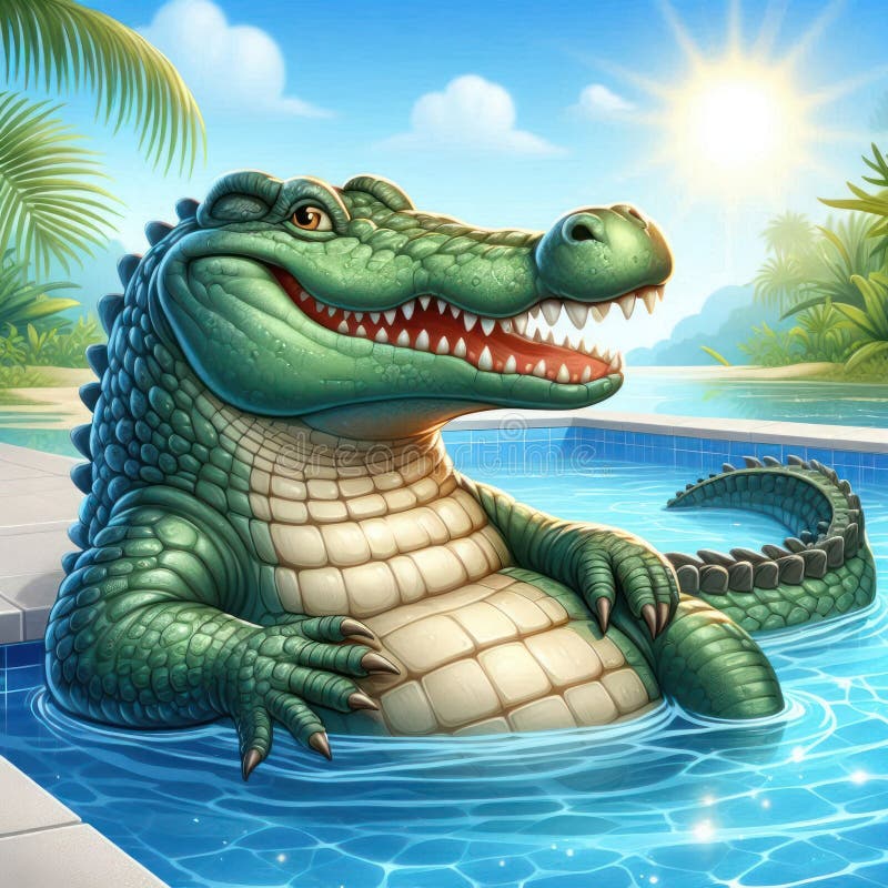 Crocodile Relaxing in the Pool in the Sun. Stock Photo - Image of ...