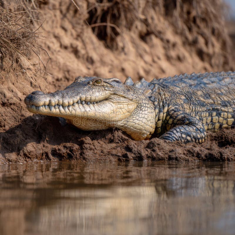 Crocodile Resting on Riverbank Stock Illustration - Illustration of ...