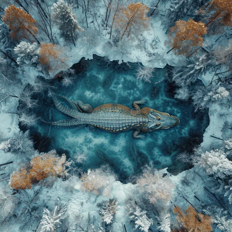 Crocodile Seen from Above Drone Camera Capture in Swamp Object at Close ...