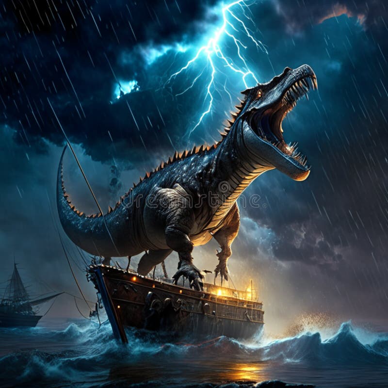 Crocodile on a Ship in the Storm. 3d Rendering Generative AI Stock ...