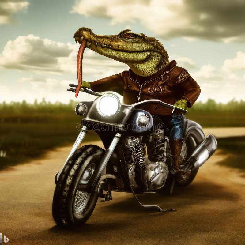 Crocodile Sitting on a Motorcycle Stock Illustration - Illustration of ...
