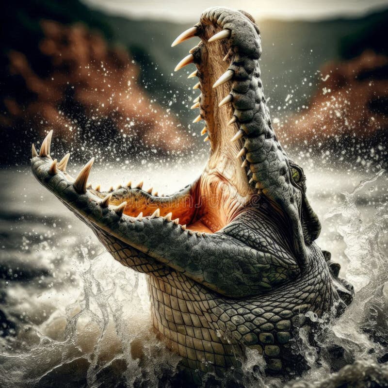 A Crocodile Snapping Its Jaws Shut, with a Fierce and Powerful Motion ...