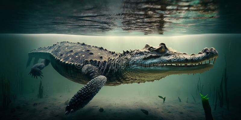 The Crocodile is Swimming in Swamp with AI Generated. Stock ...